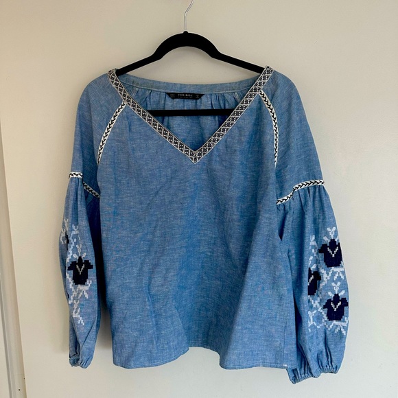 Zara | Tops | Zara Embroidered Blouse With Puff Sleeves Size Small | Poshmark